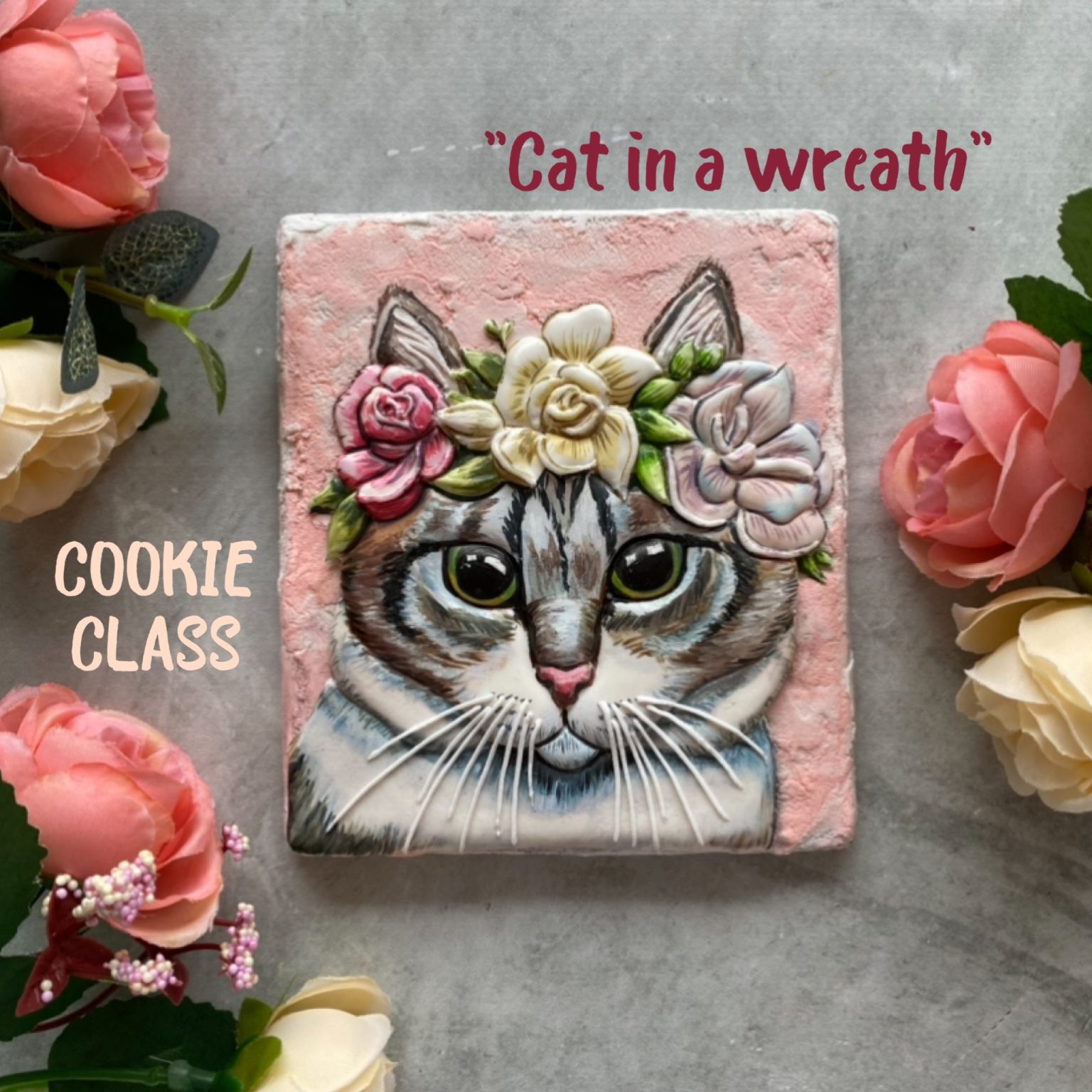 Cookie class - Cat in a wreath - Crealandia