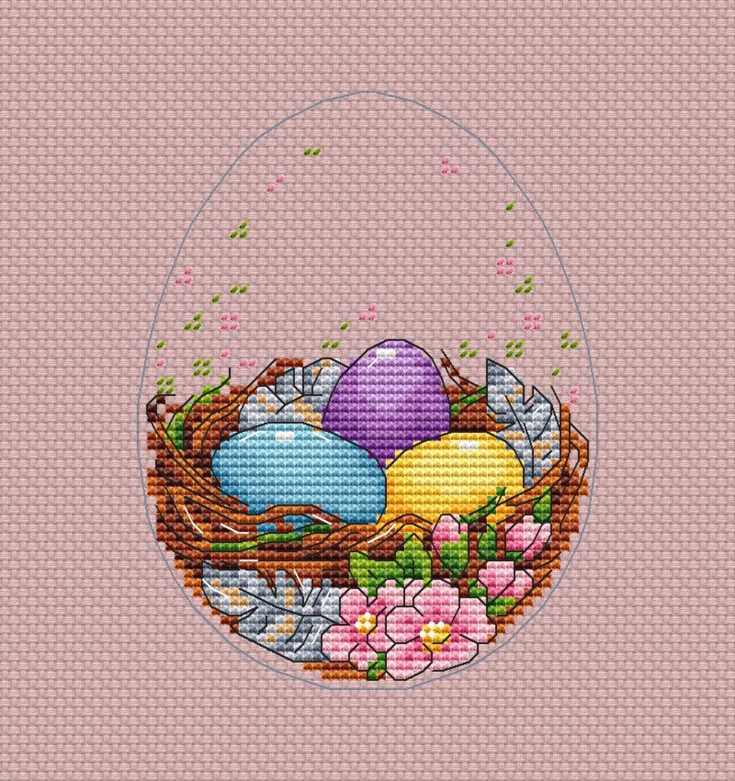 Easter basket Cross Stitch Pattern, Happy Easter