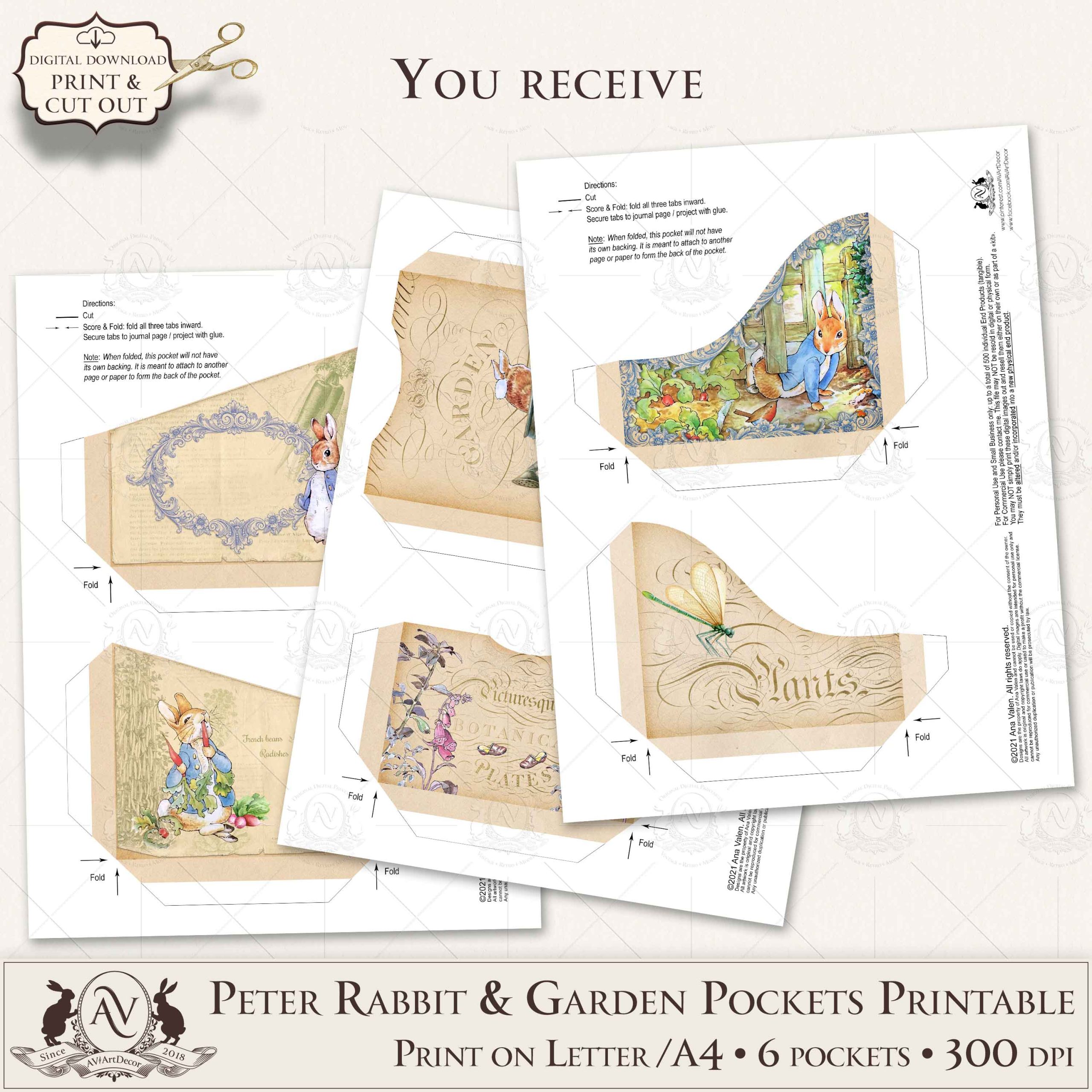 Peter Rabbit & Garden Journal Pockets Printable Digital Download ...