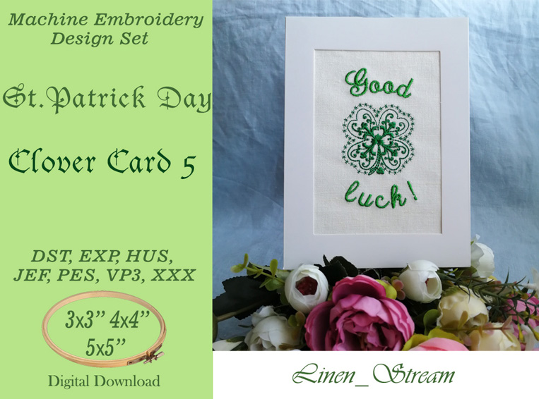Clover Card 5 machine embroidery designs St Patricks Day