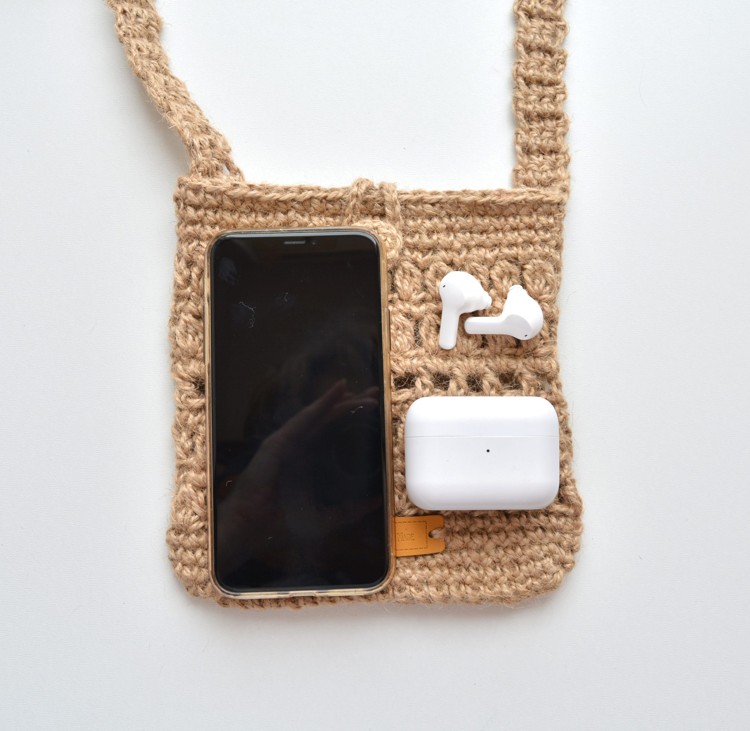 Jute bag crochet pattern, mini bag pattern, Boho bag, phone