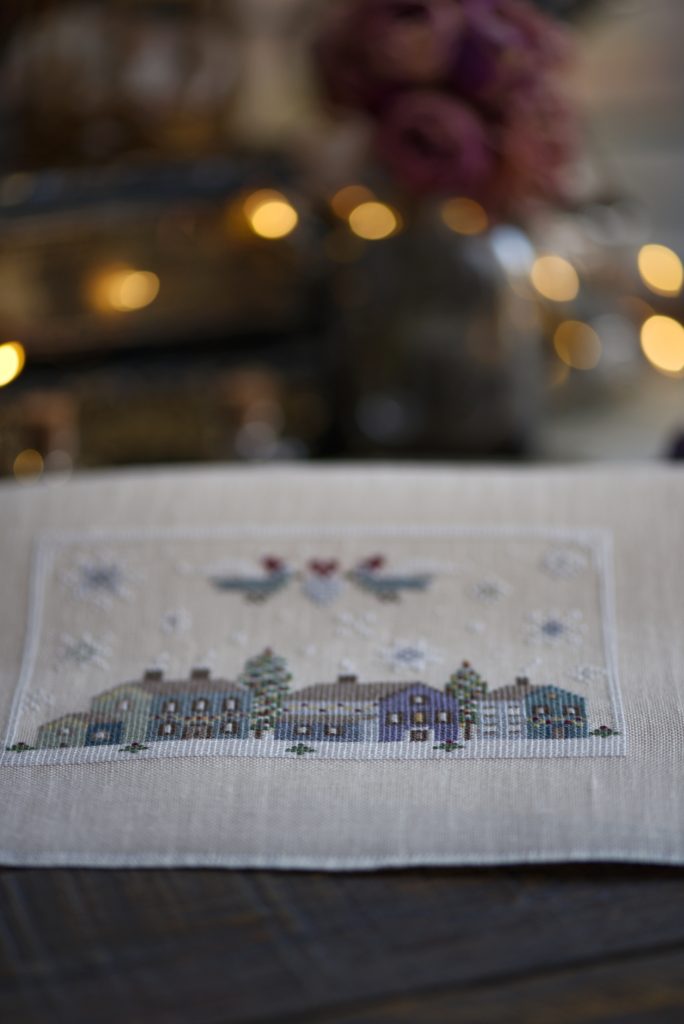 Winter Cottages Primitive Cross stitch pattern PDF 102wX71h