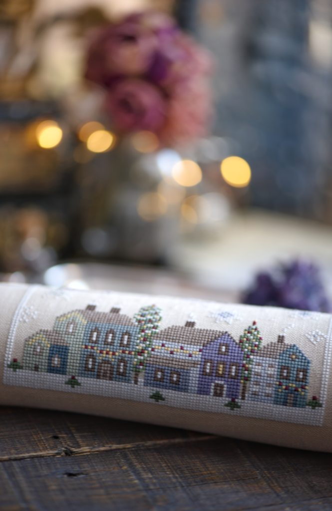 Winter Cottages Primitive Cross stitch pattern PDF 102wX71h