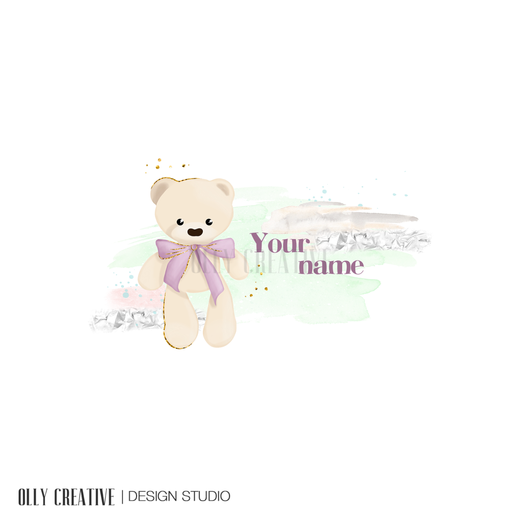 Teddy bear logo design, premade cute watercolor toy brand design