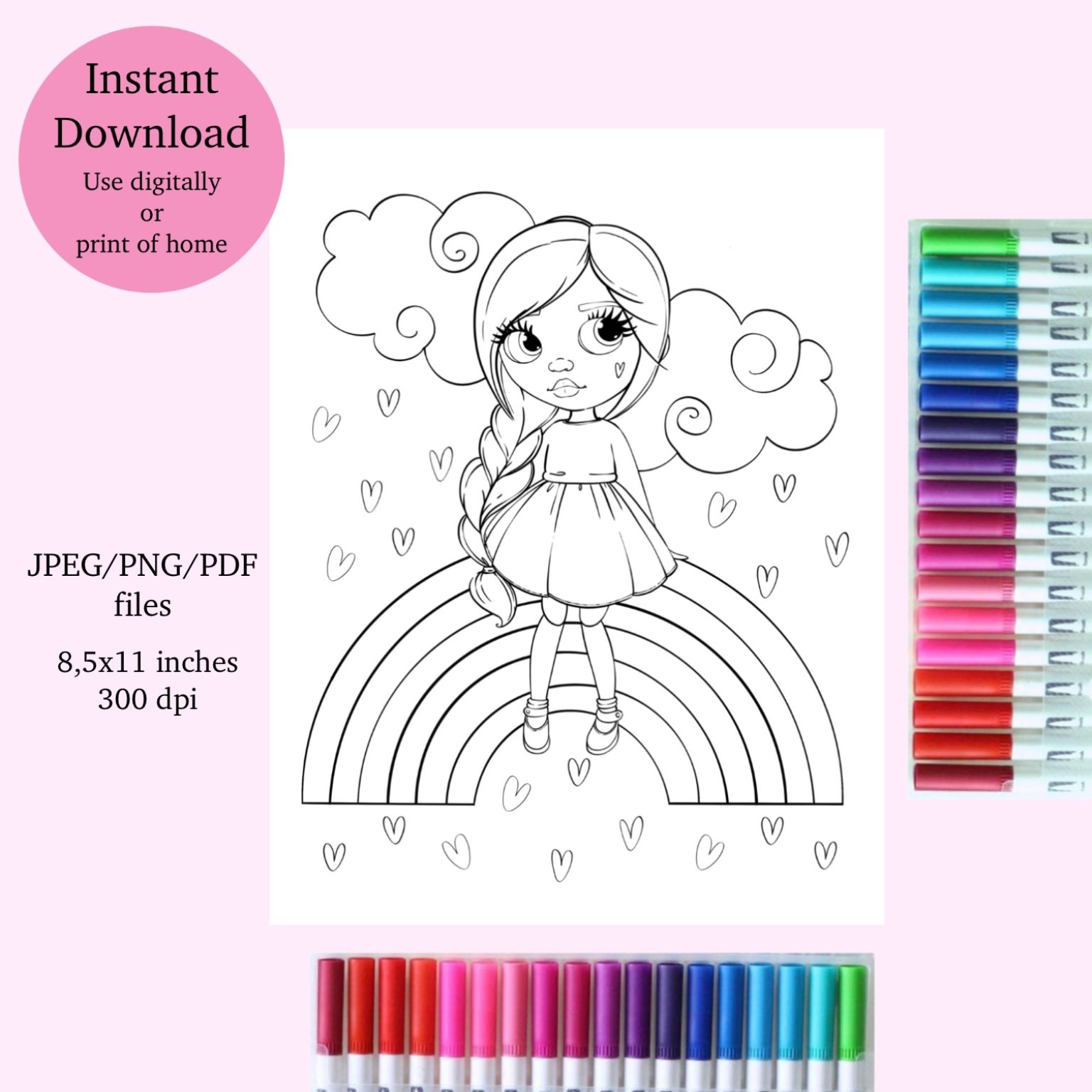 Unique rainbow doll coloring page for teens, adults or kids1