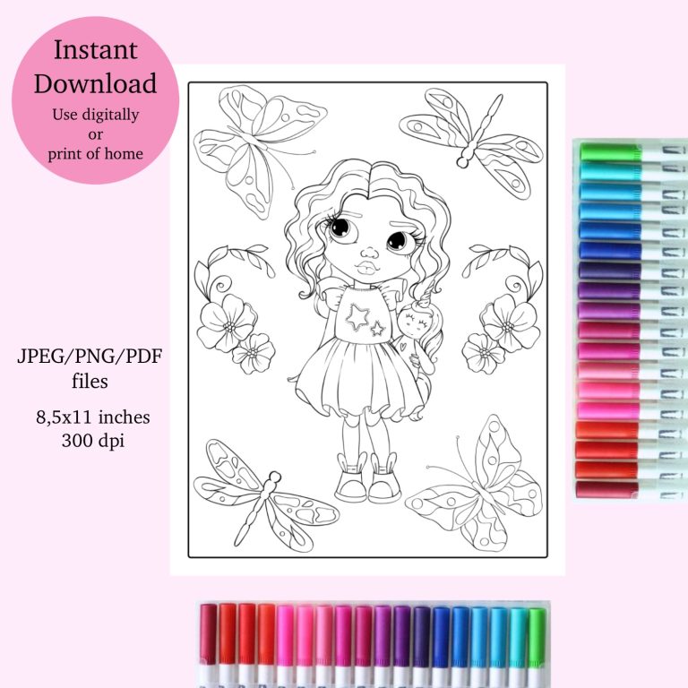 Gorgeous summer girl coloring page for teens, adults, kids1