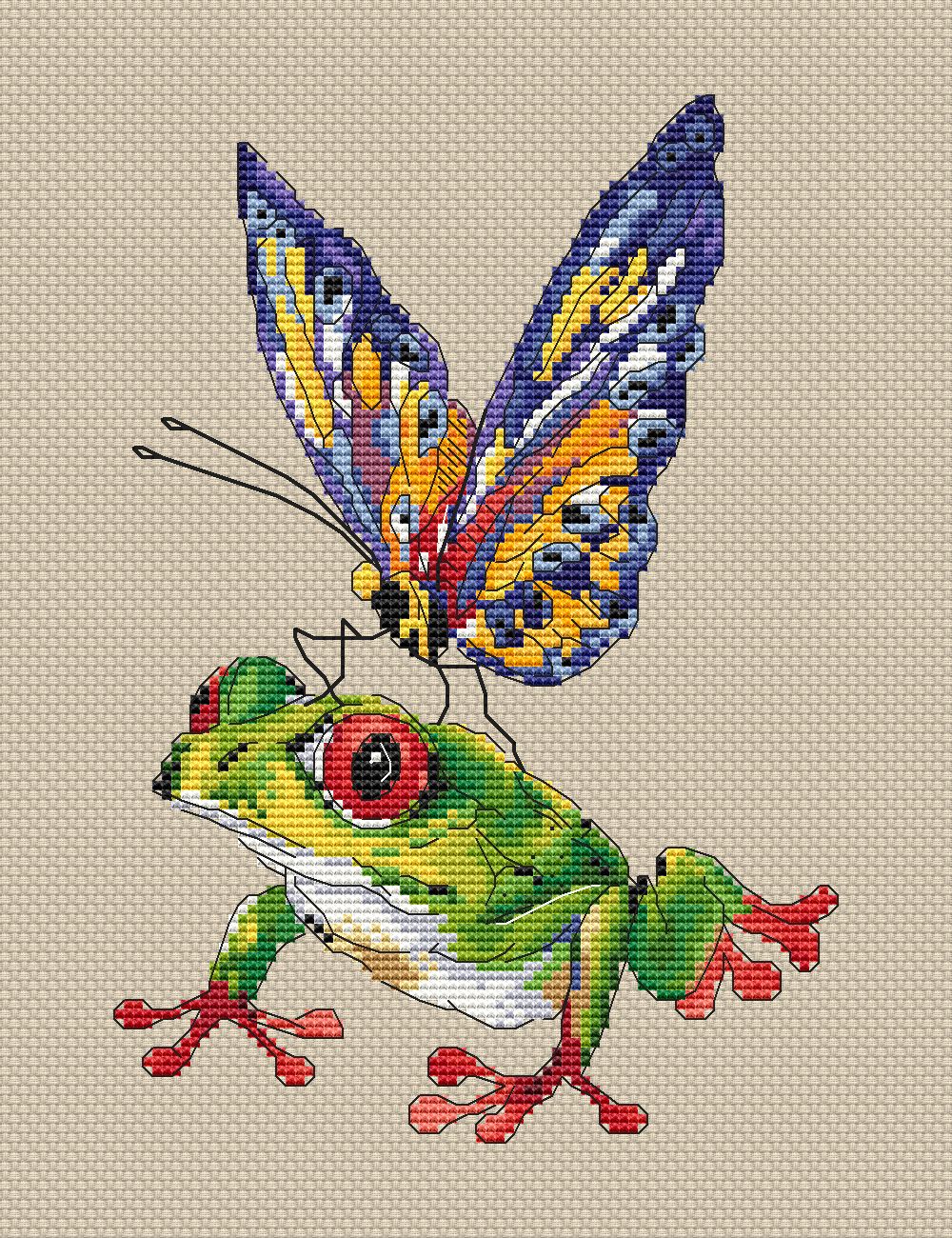 Frog and butterfly Cross Stitch Pattern, Friends