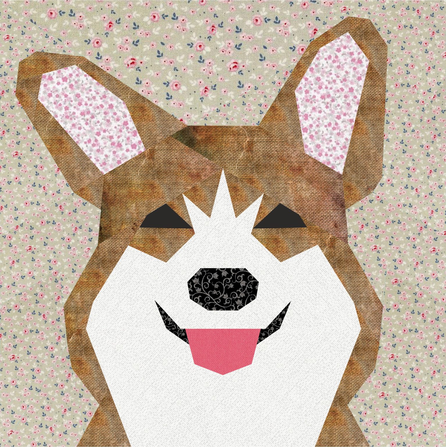 Welsh corgi Quilt Block PDF Pattern 4 versions Paper Piecing