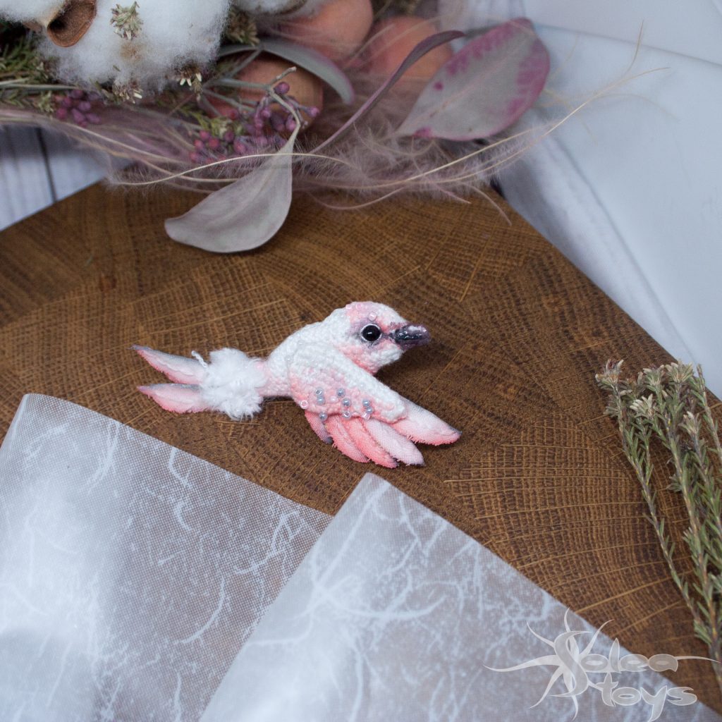 Small textile bird pin, enchant bird shawl pin