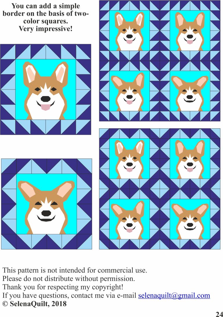 Welsh corgi Quilt Block PDF Pattern 4 versions Paper Piecing