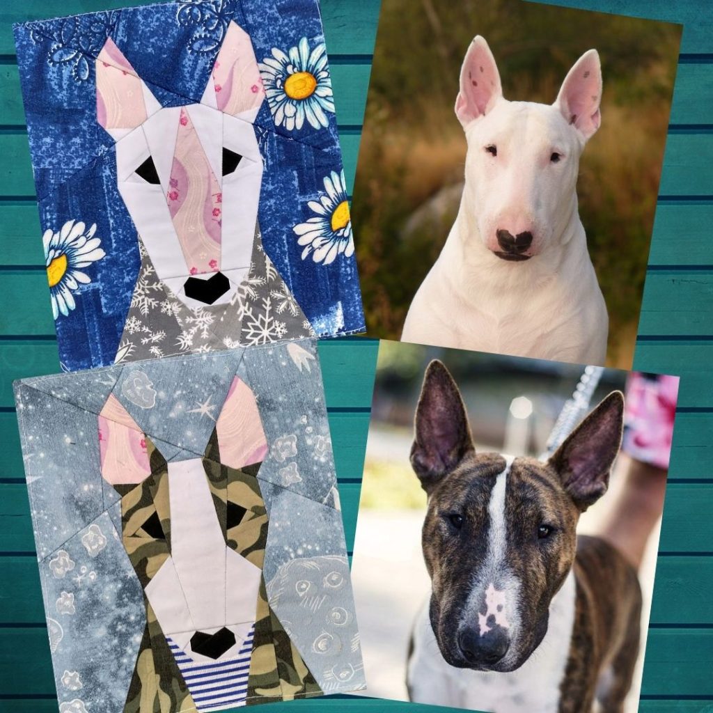 Set of 2 Bull terrier Quilt Block PDF Pattern: 20 % Savings