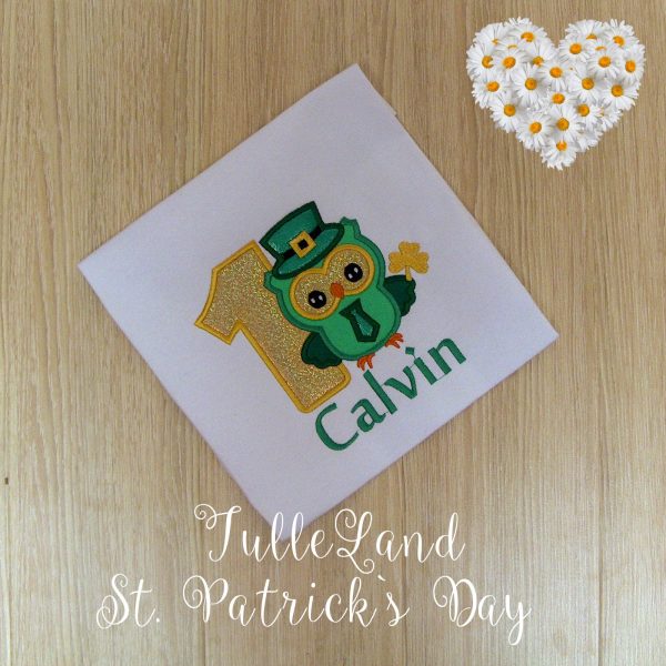 Owl St Patricks applique Machine embroidery design