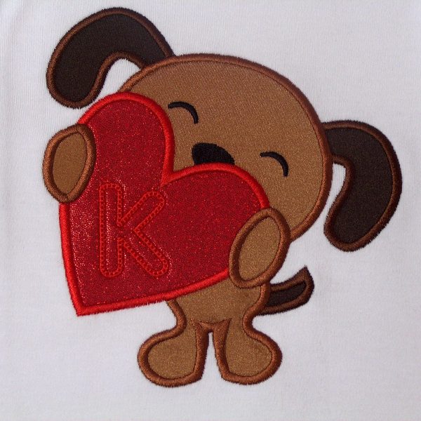 Puppy dog applique valentines Machine embroidery design