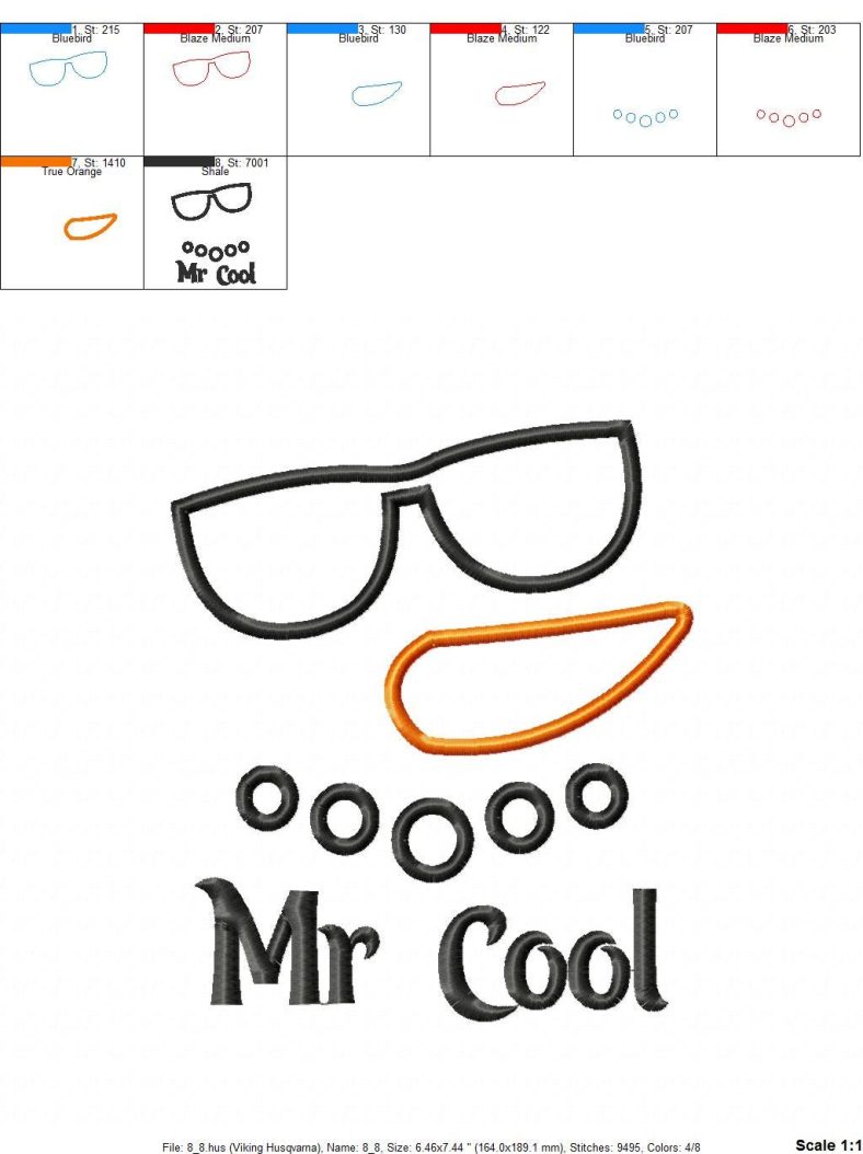 Snowman Mr Cool Machine embroidery design