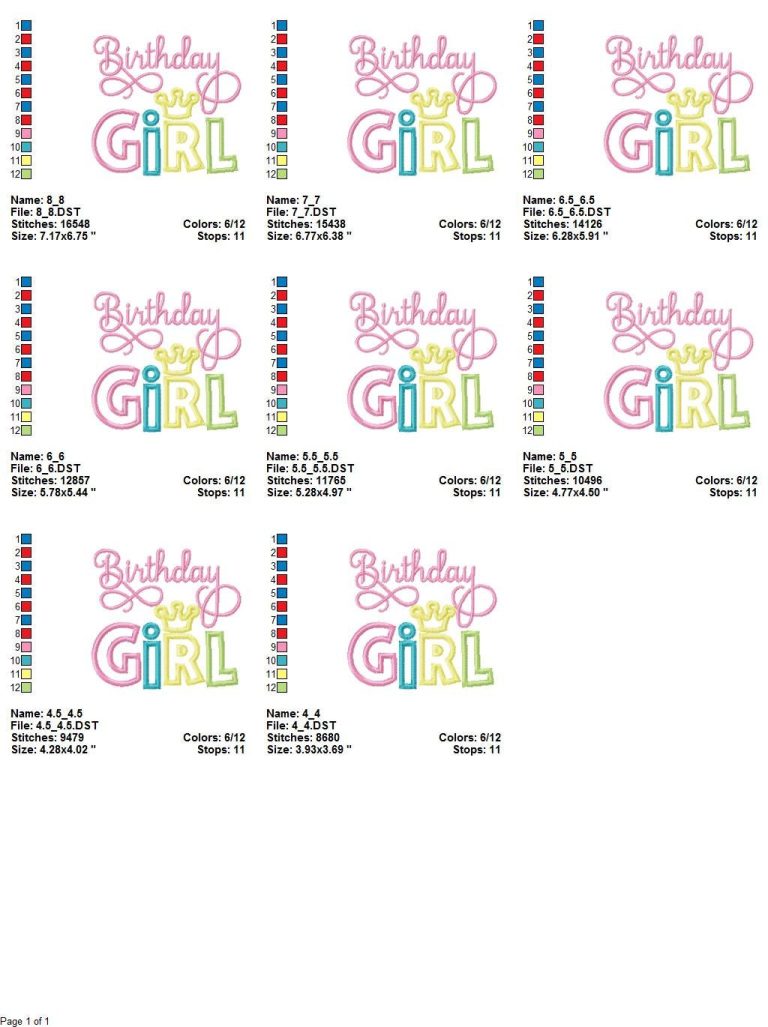 Birthday Girl Princess Baby Crown Machine embroidery design