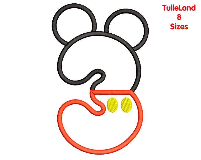 Mouse Number Three Cute Machine embroidery design