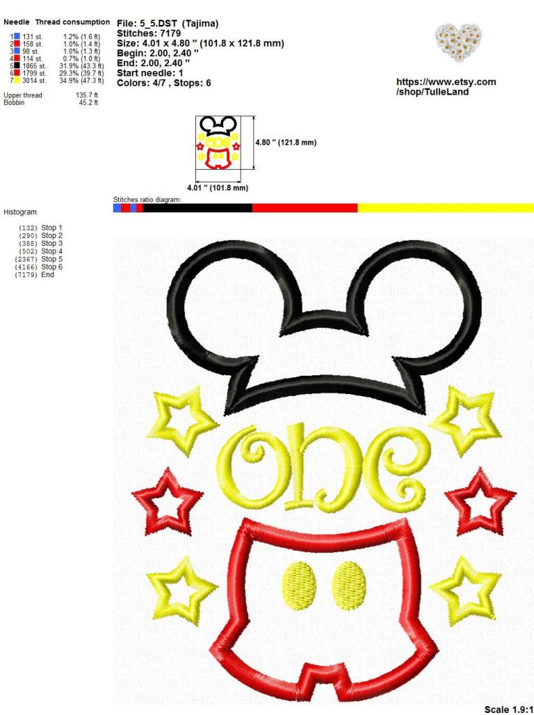 ONE Mouse 1st Birthday Machine embroidery design