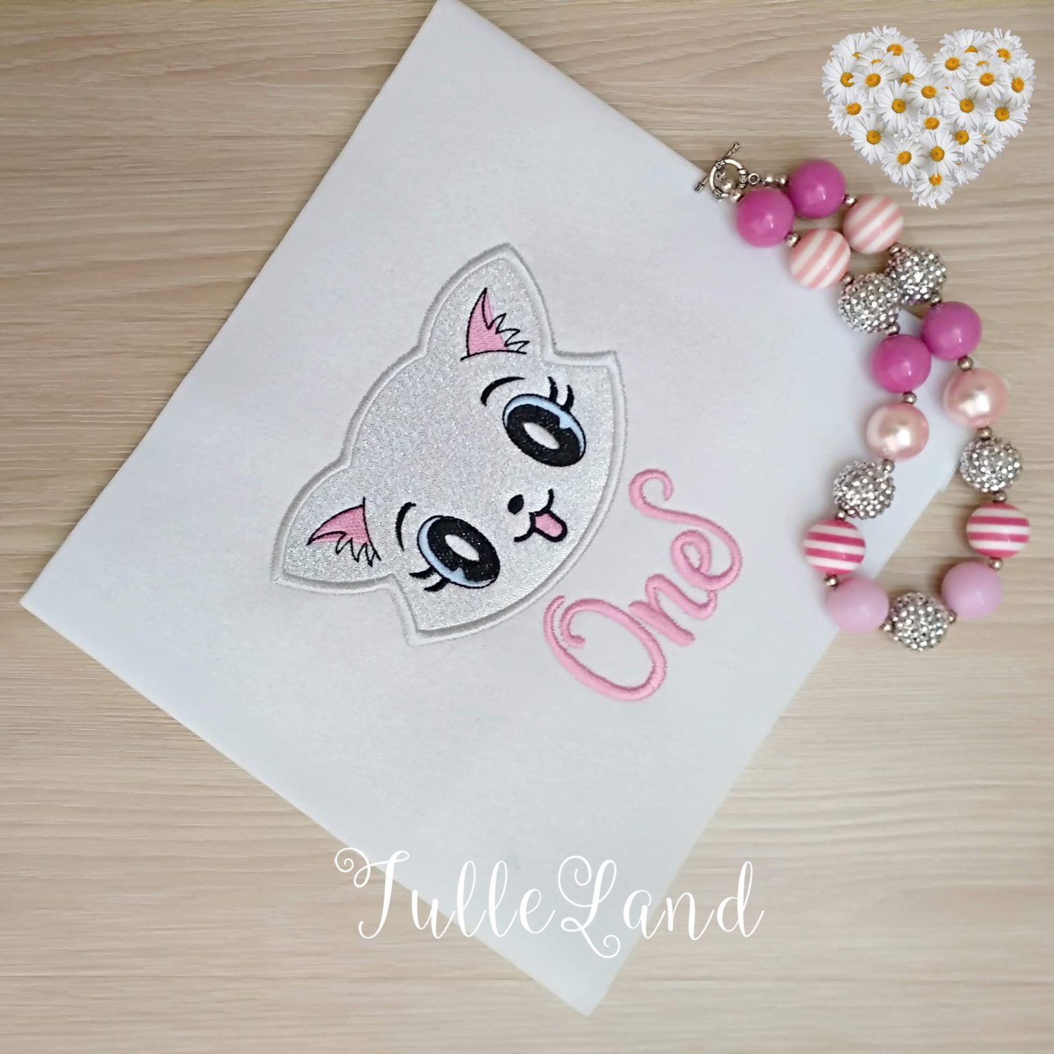 Kids Cute Kitty with number One Machine embroidery design