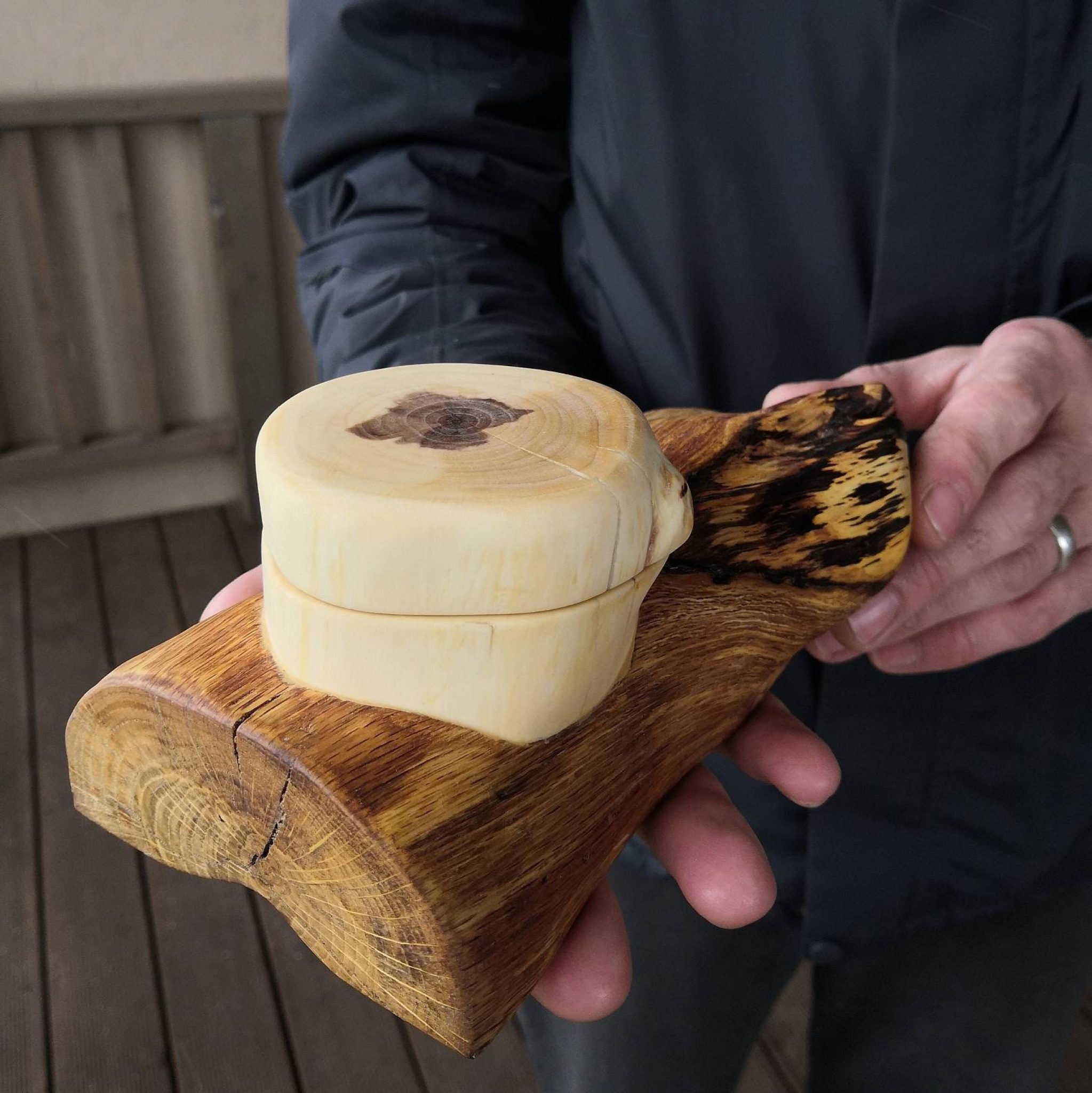 Small handmade oak box on a stand