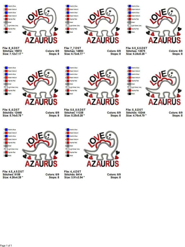 Valentine Dinosaur Loveasaurus Machine embroidery design