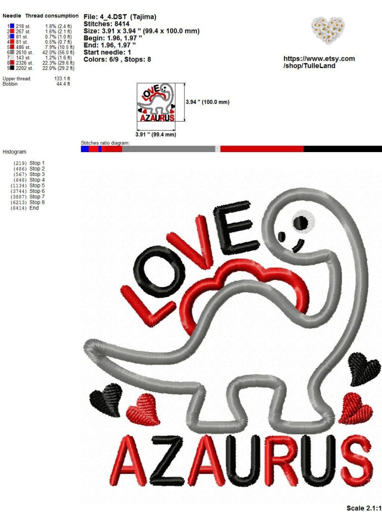 Valentine Dinosaur Loveasaurus Machine embroidery design