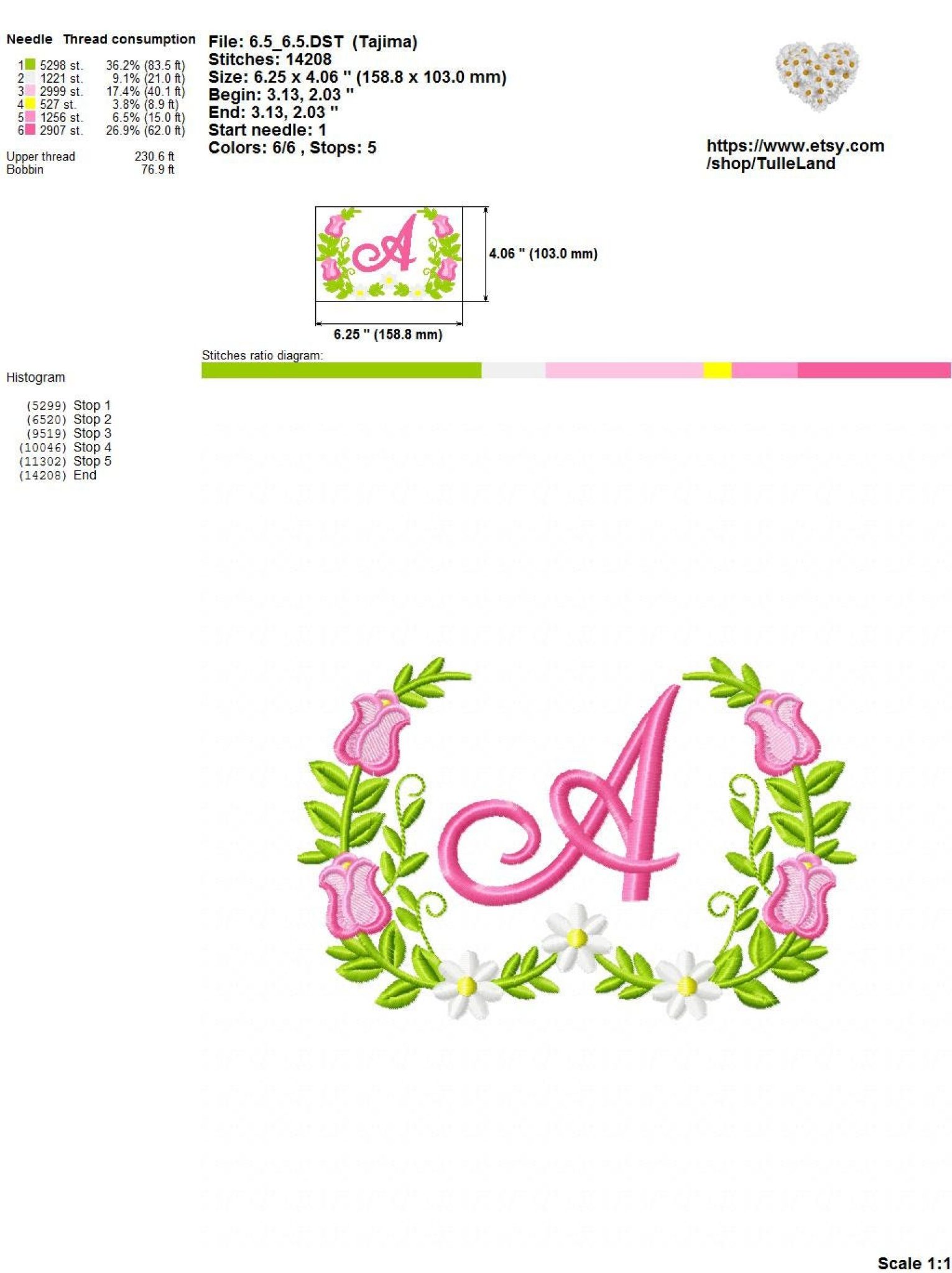 Alphabet Font Frame with flowers Machine embroidery design