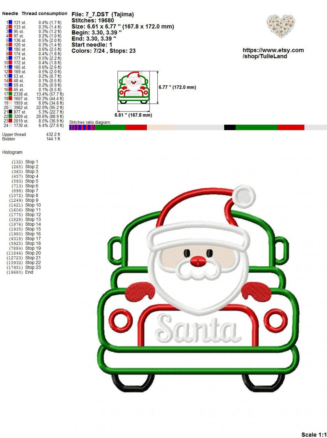 Merry Christmas truck Santa Machine embroidery design