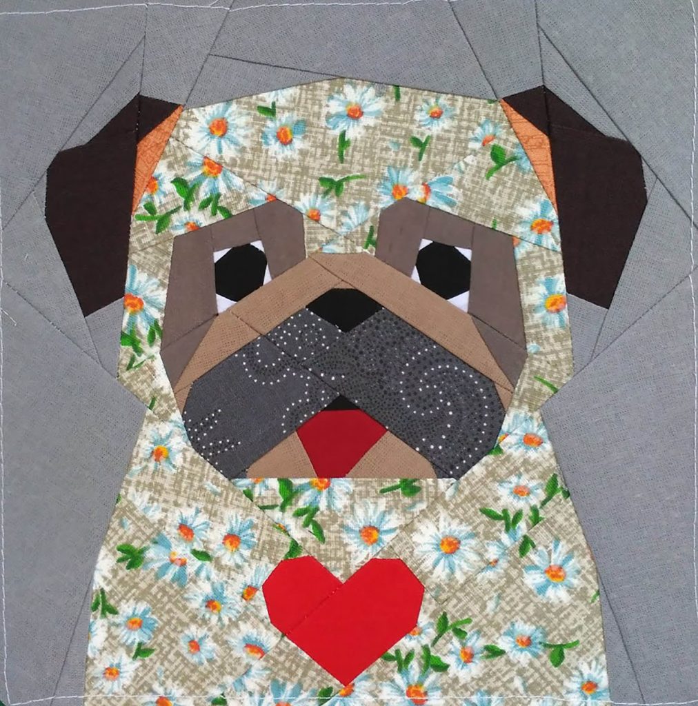 Pug Quilt Block Pattern # 1 (full face) - 4 versions PDF