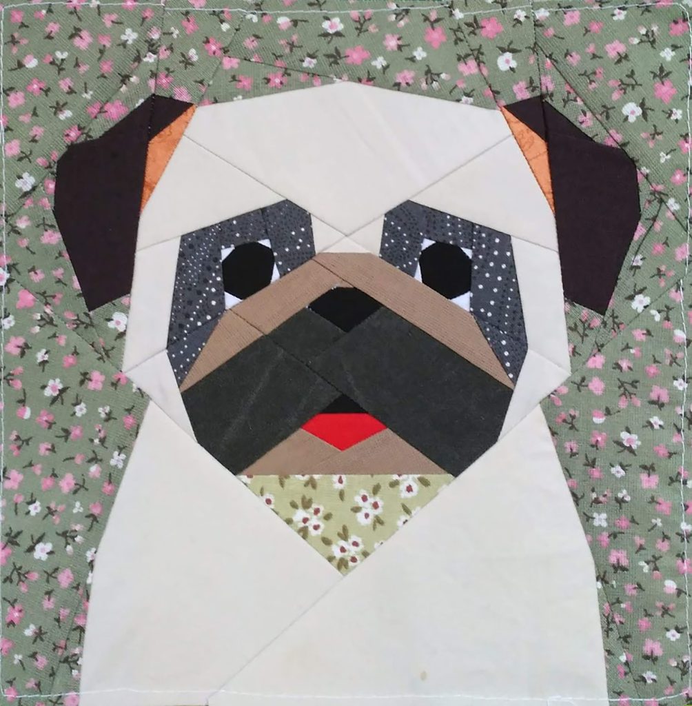 Pug Quilt Block Pattern # 1 (full face) - 4 versions PDF