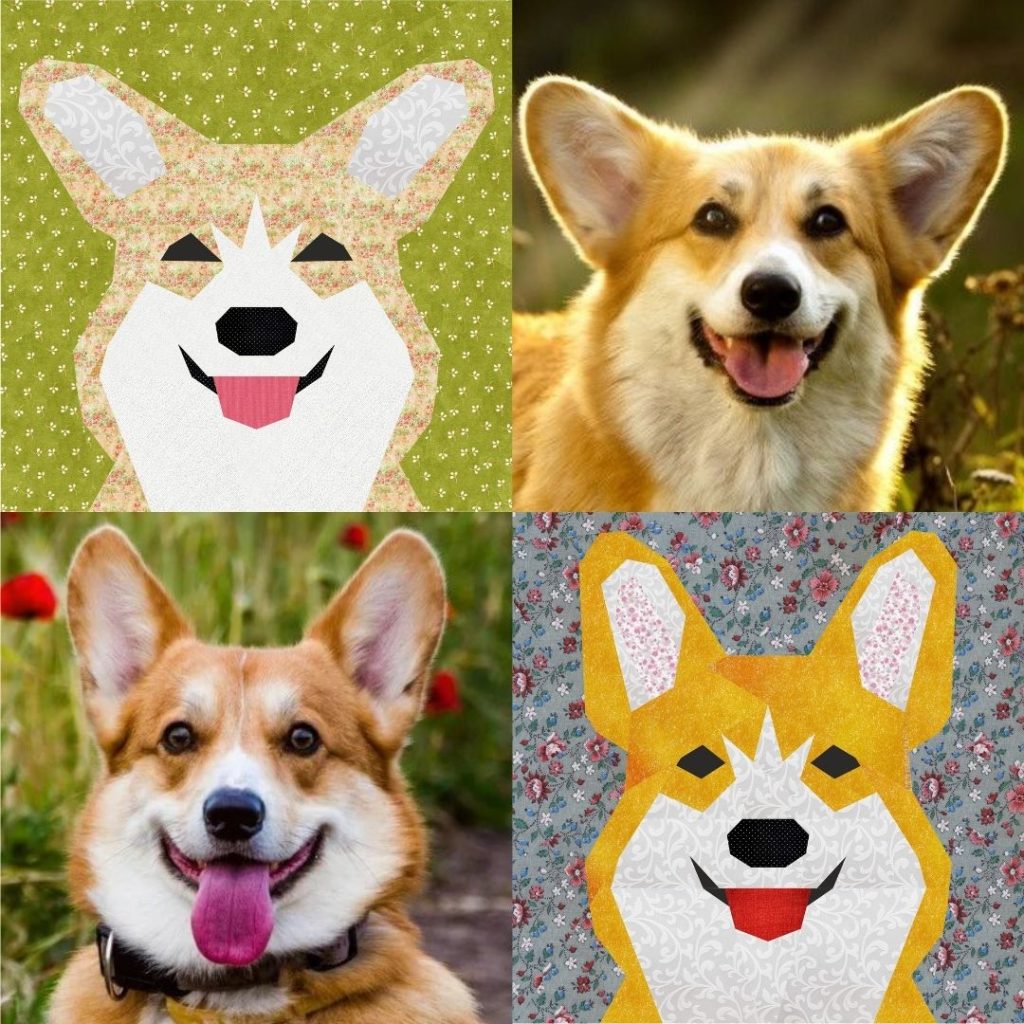 Welsh corgi Quilt Block PDF Pattern 4 versions Paper Piecing