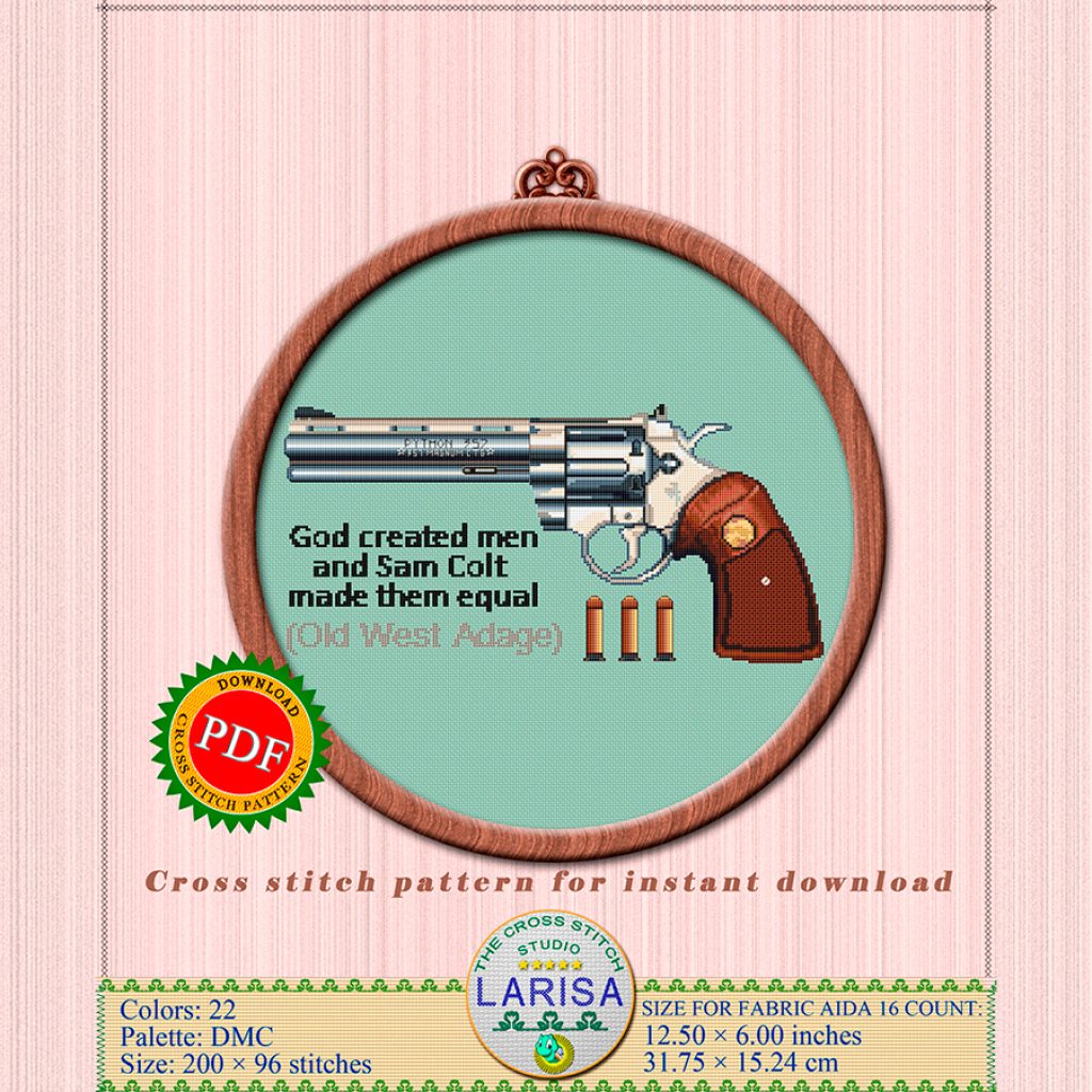 Revolver Cross Stitch Pattern | Colt Python | Pistol