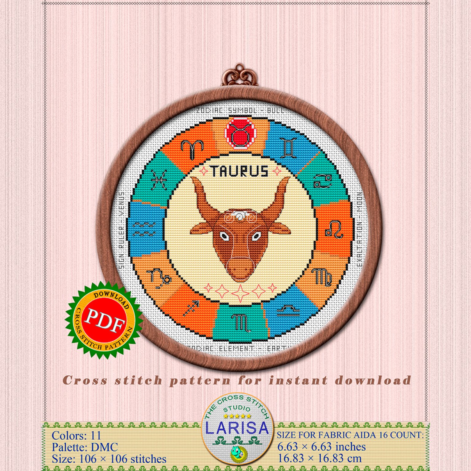 Taurus Cross Stitch Pattern | Taurus Zodiac Sign