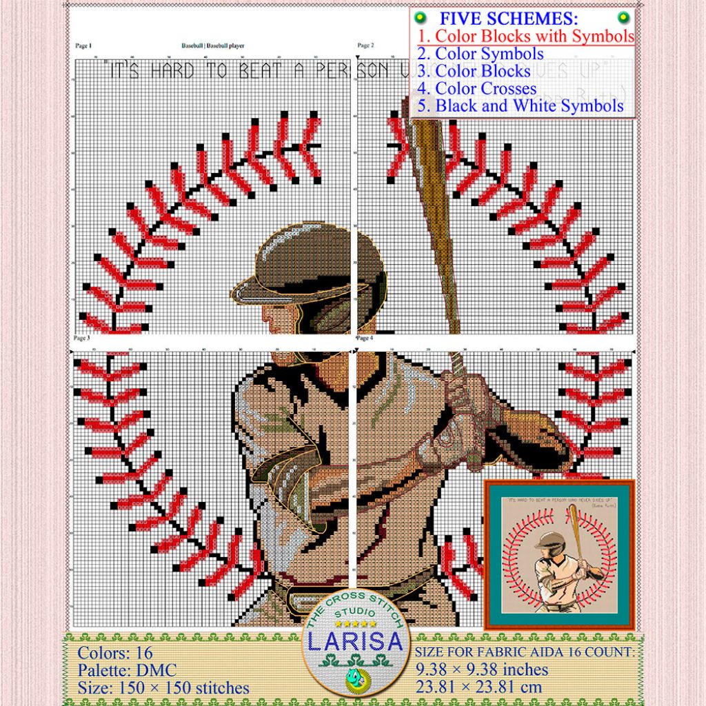 Baseball Cross Stitch Pattern | Baseball player | Batter