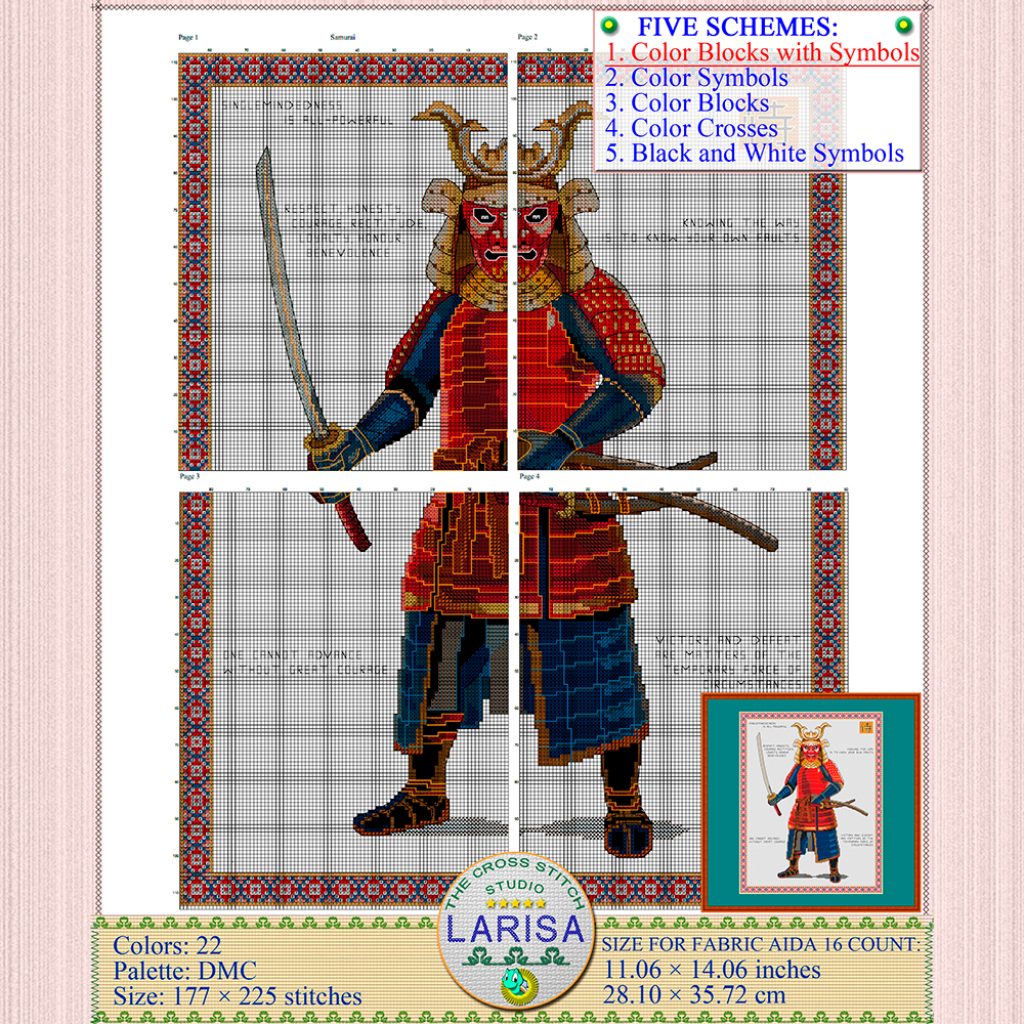 Samurai Cross Stitch Pattern | Samurai In Armor