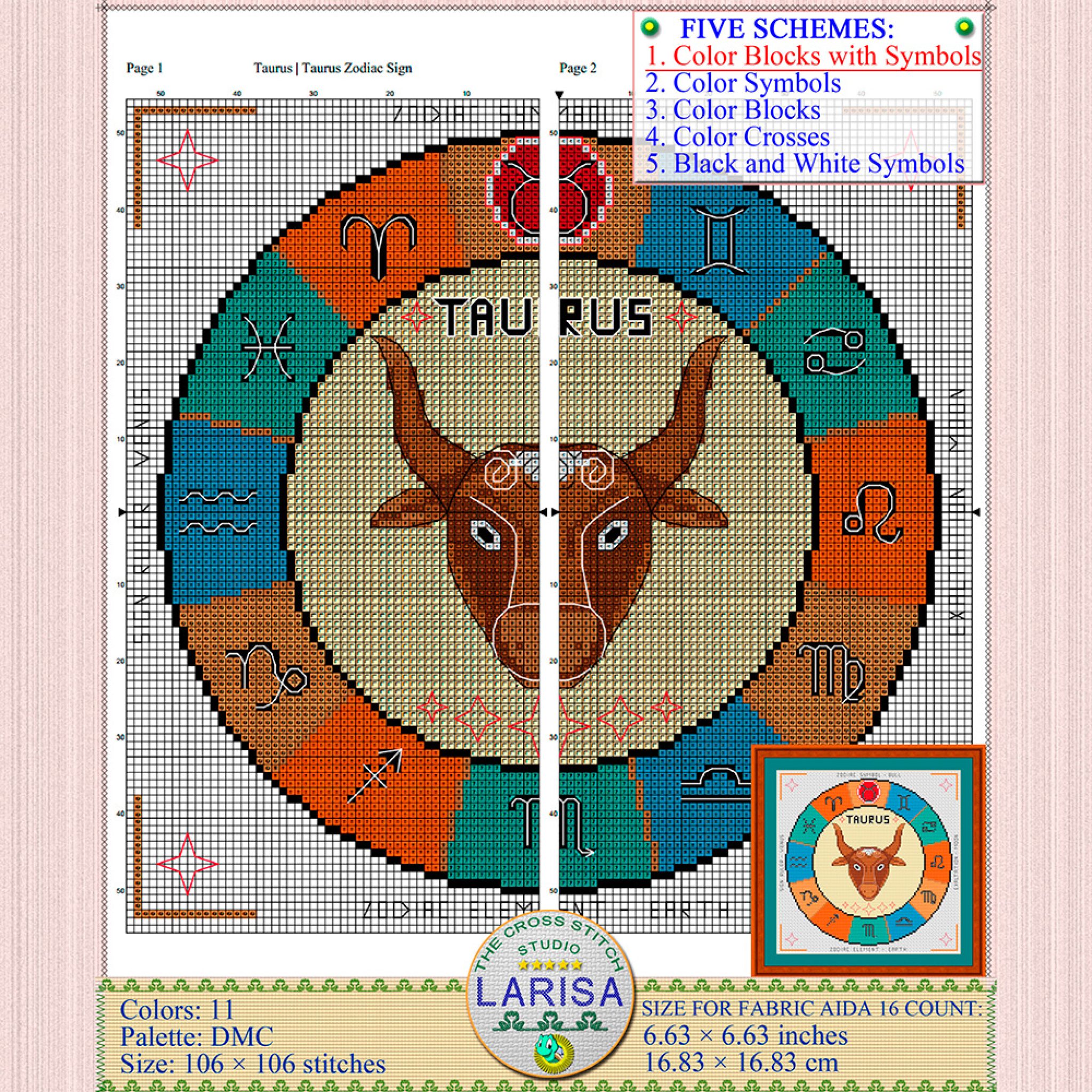Taurus Cross Stitch Pattern | Taurus Zodiac Sign