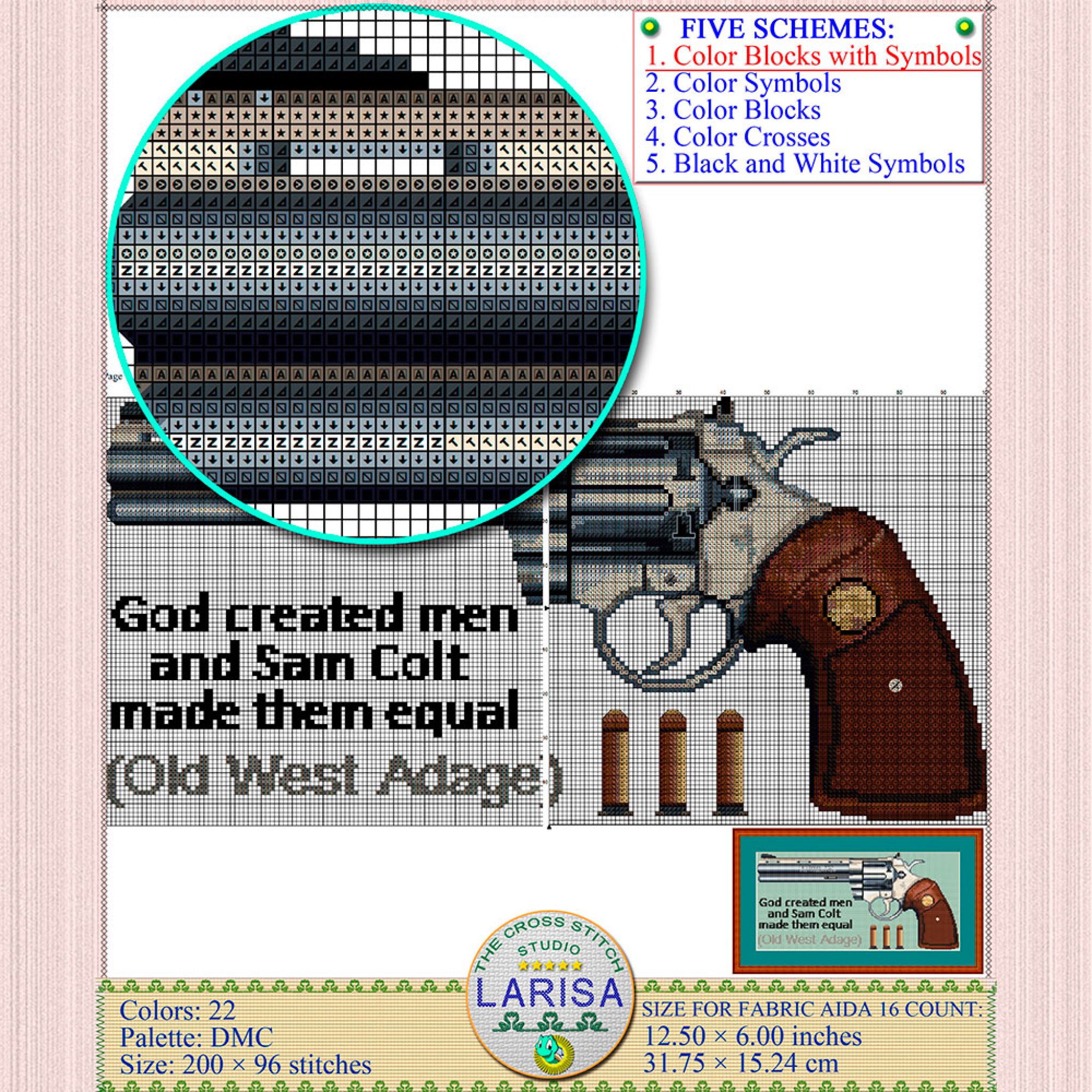 Revolver Cross Stitch Pattern | Colt Python | Pistol