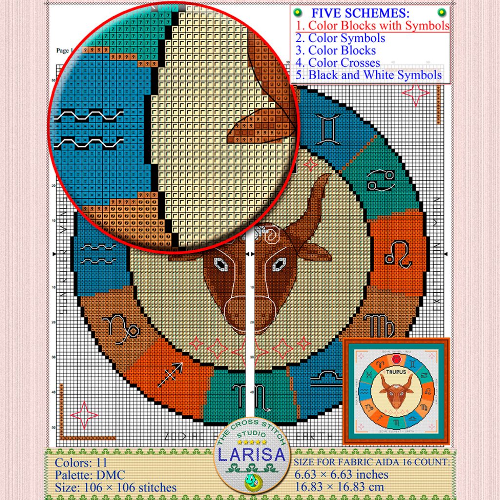 Taurus Cross Stitch Pattern | Taurus Zodiac Sign