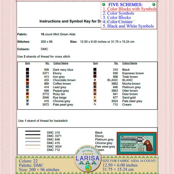 Revolver Cross Stitch Pattern | Colt Python | Pistol