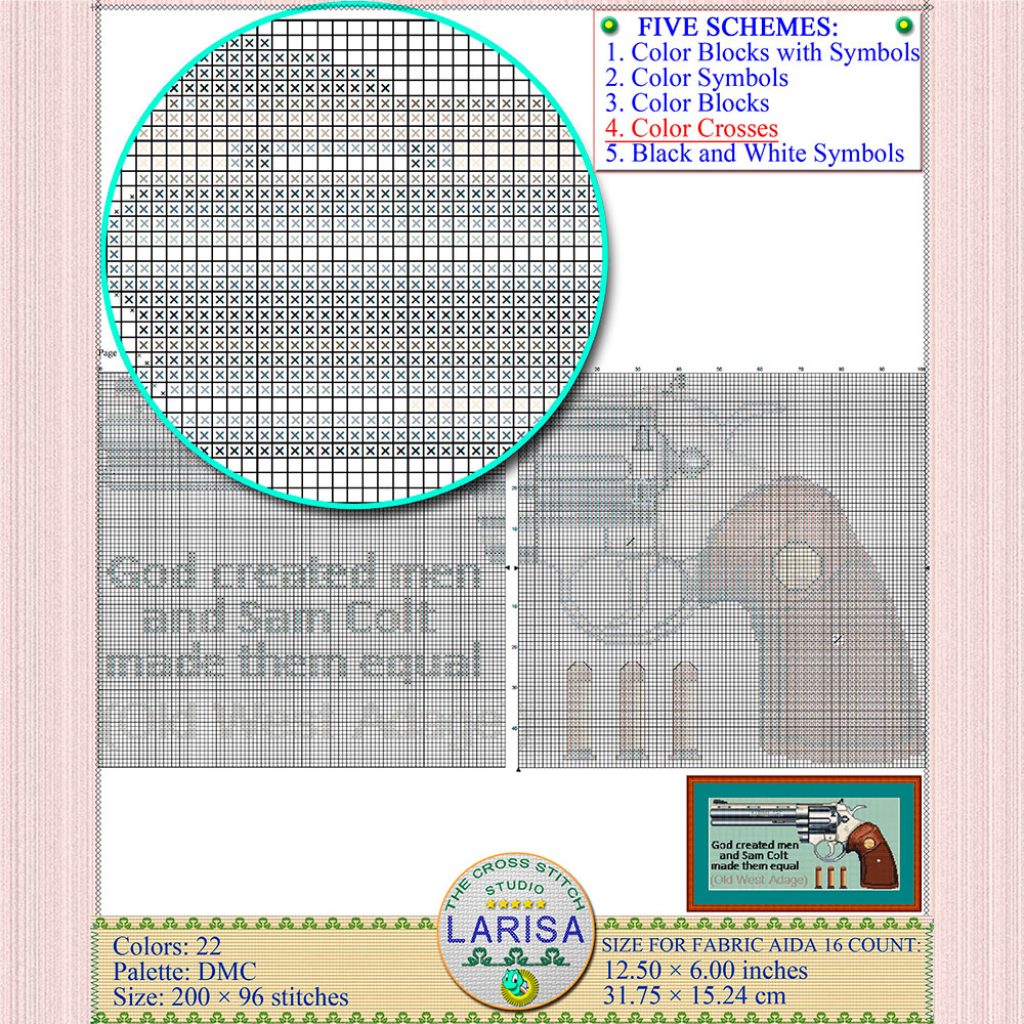 Revolver Cross Stitch Pattern | Colt Python | Pistol