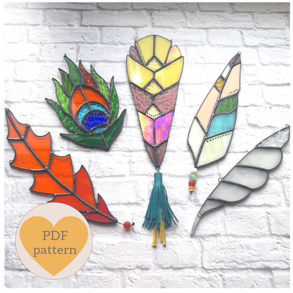 Stained Glass Patterns, Feathers Set, Glass Suncatchers