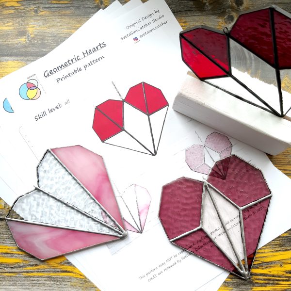 Stained Glass Patterns, Geometric Hearts Set