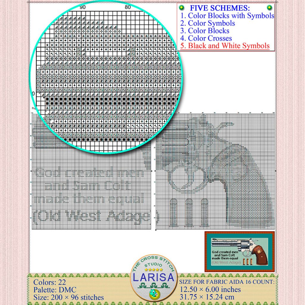 Revolver Cross Stitch Pattern | Colt Python | Pistol