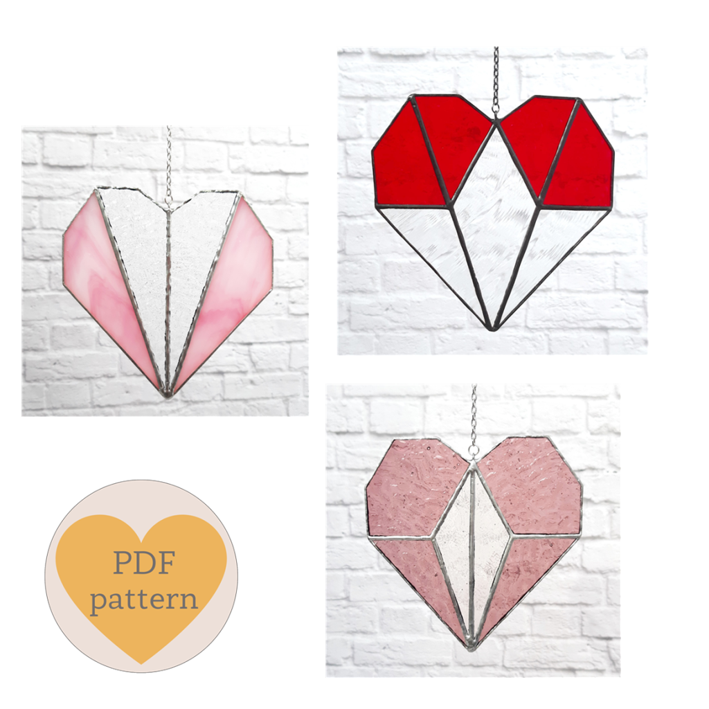 Stained Glass Patterns, Geometric Hearts Set