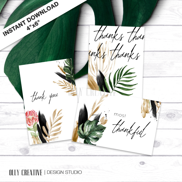 3 Colorful Premade Printable Thank you card design, floral card
