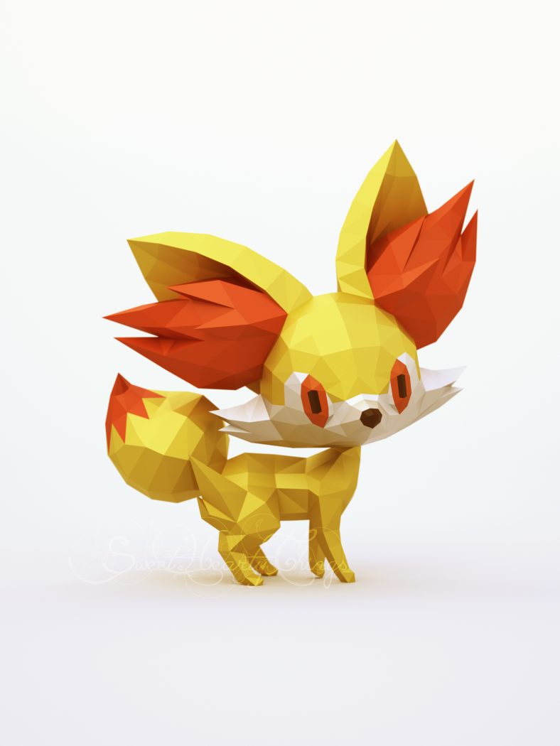 3d Papercraft - Fennekin - PDF DXF Templates - Crealandia