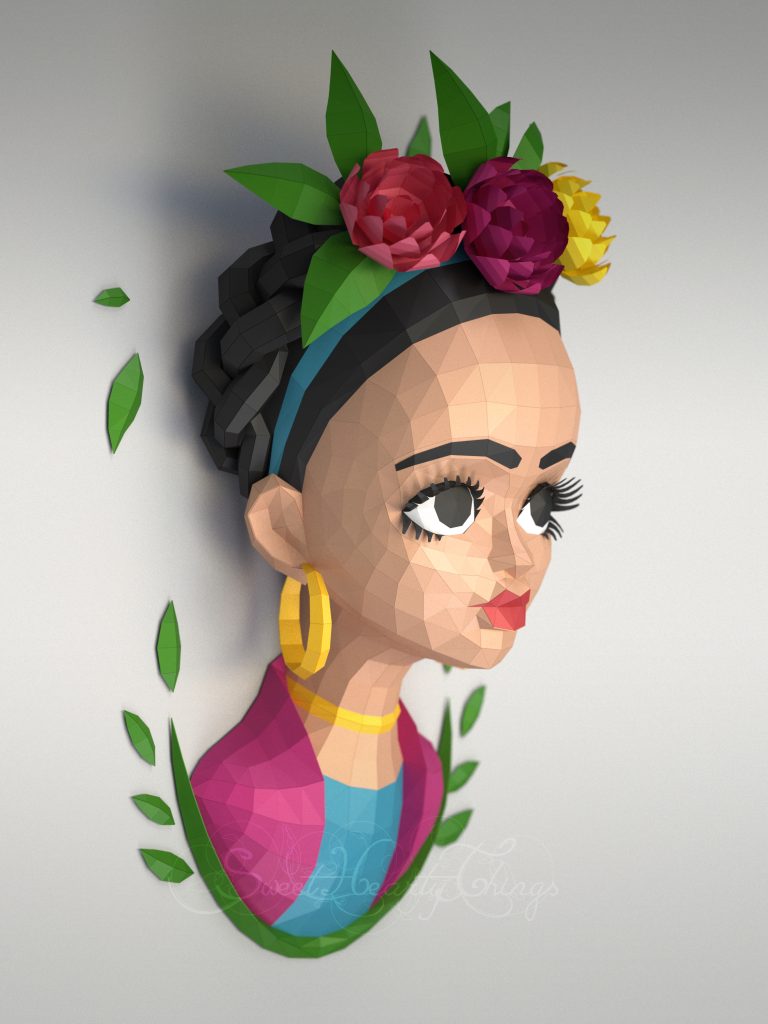 3d Papercraft - Frida Kahlo - PDF DXF Templates + PDO - Crealandia