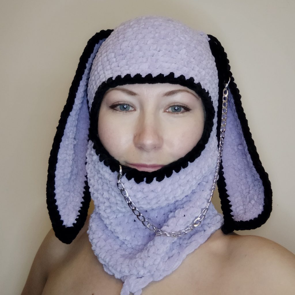 Bunny balaclava with chain Pastel goth hat with bunny ear