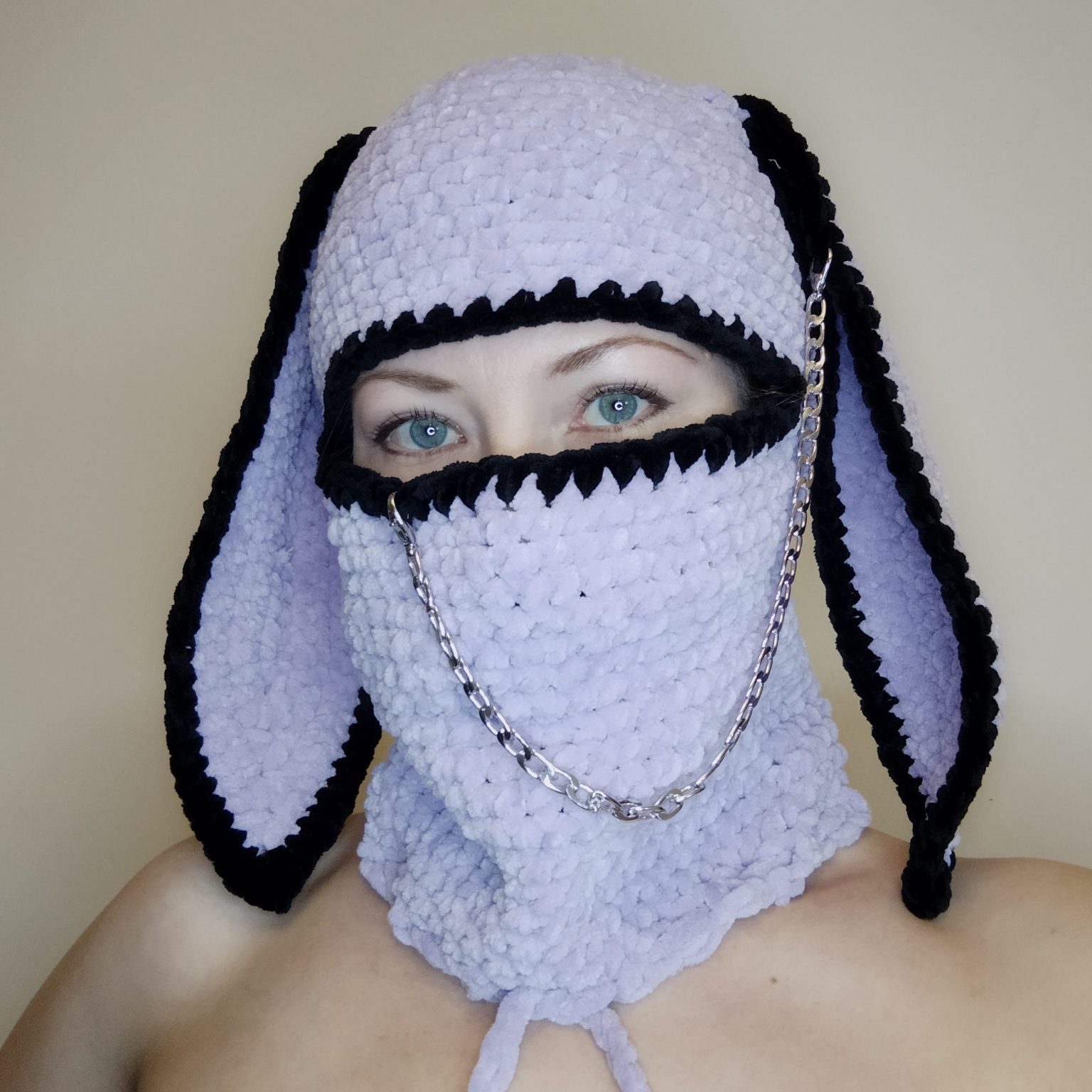 Bunny balaclava with chain Pastel goth hat with bunny ear