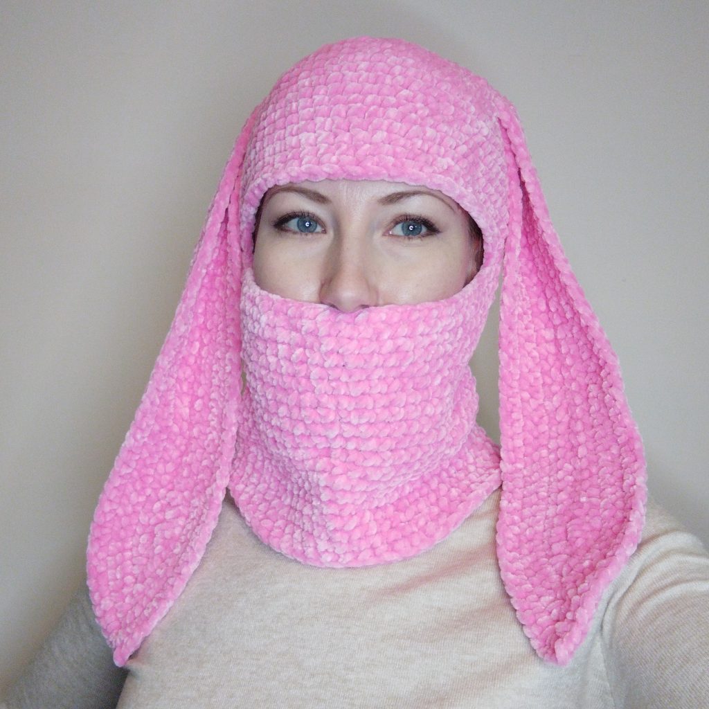 Pink bunny balaclava with rabbit ears Kawaii bunny balaclava