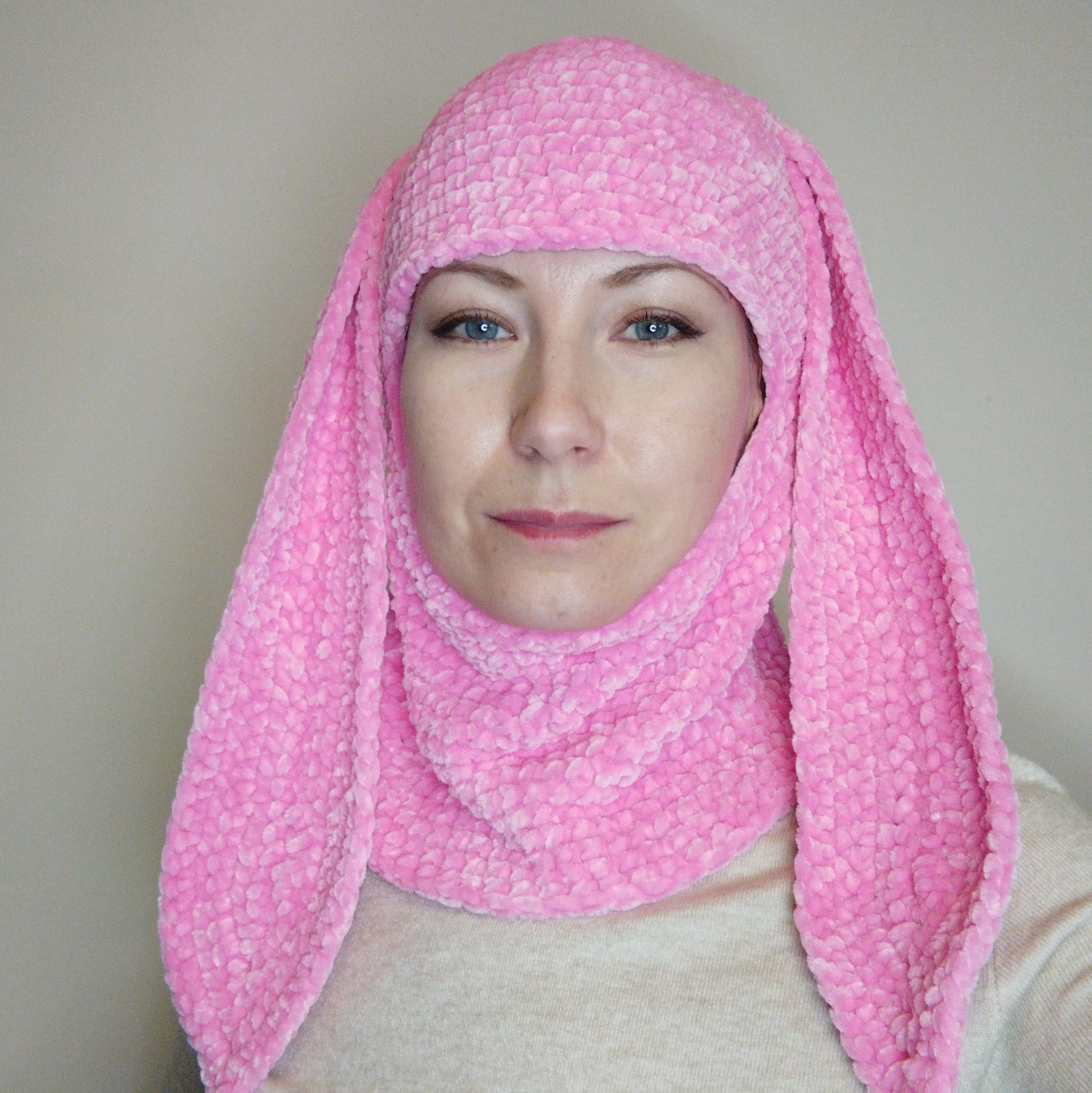 Pink bunny balaclava with rabbit ears Kawaii bunny balaclava